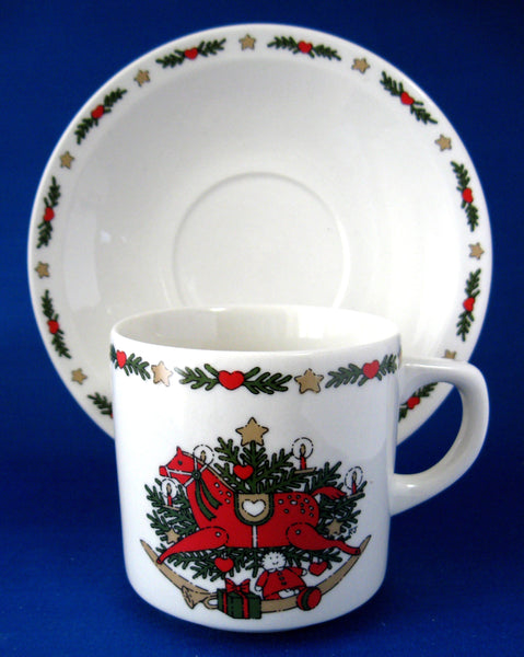 Christmas Cup And Saucer Rocking Horse Tree Toys 1980s Holiday ...