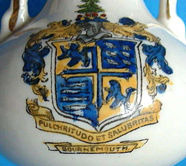 Crested China Vase Bournemouth Victorian England 1890-1910 Coastal Sou ...