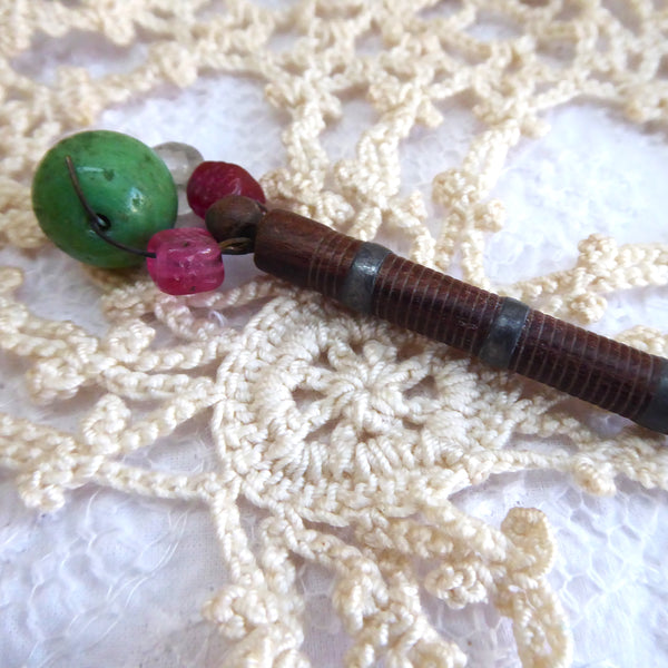 Victorian Era Lace Bobbin Hand Turned Mahogany Treen Beads Spangles 18 ...