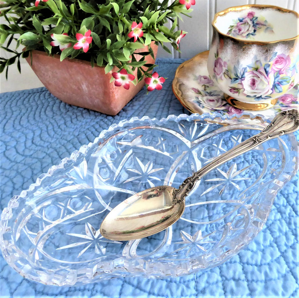 Relish Spoon Dish Lead Crystal Oval Star Fan Sawtoothed Rim USA 1940s ...