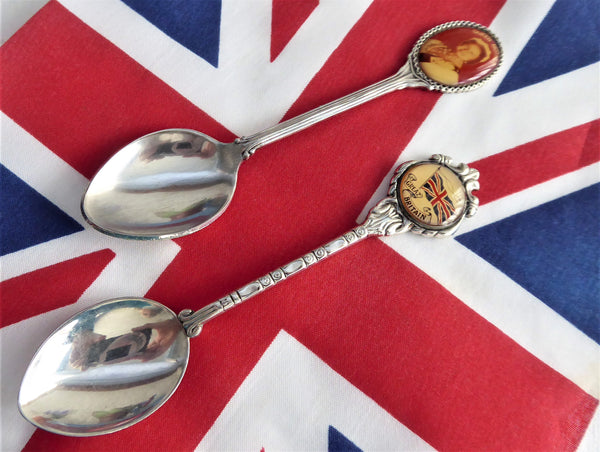English Souvenir Spoons Queen Mother Union Jack 1950s Celluloid Bubble ...