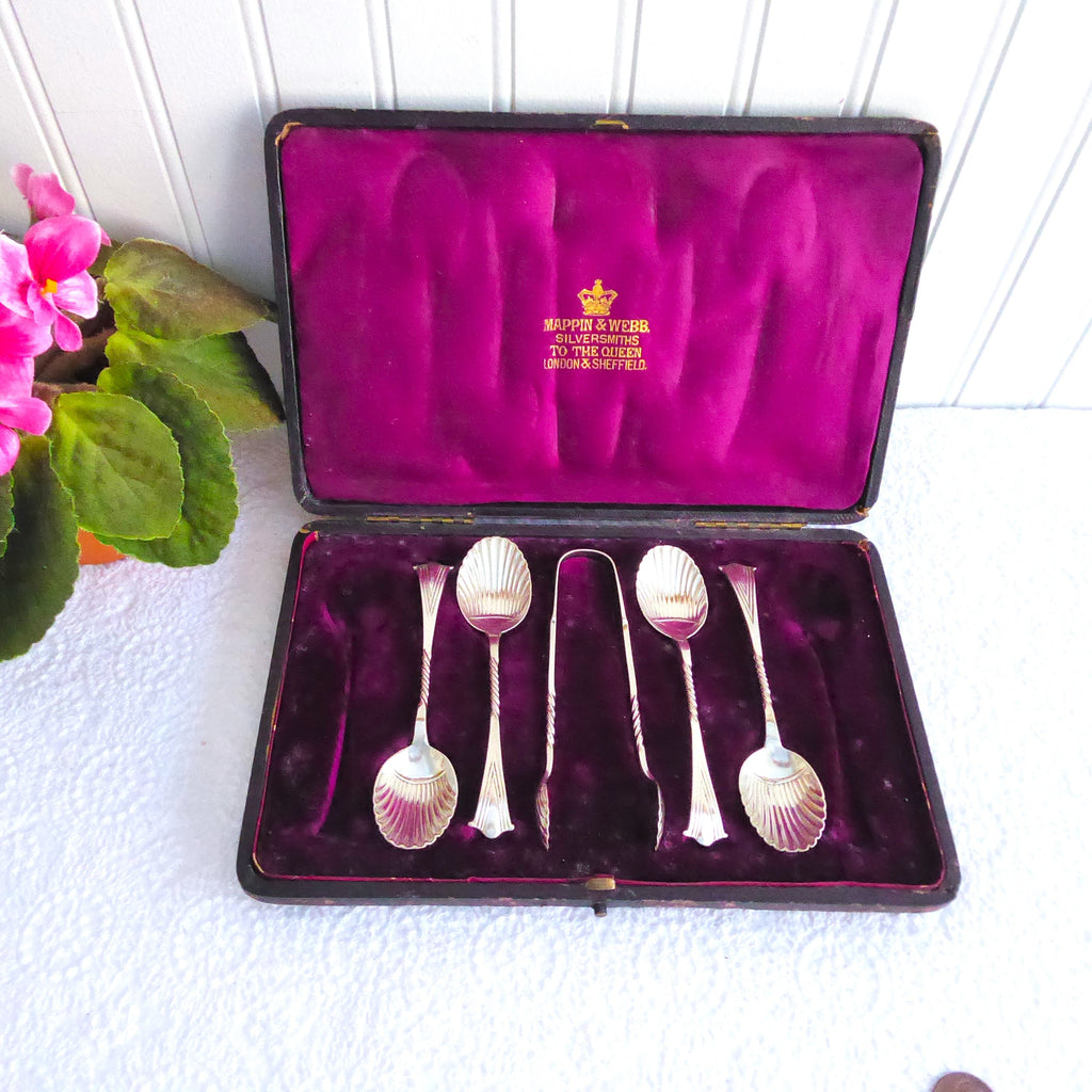 Mappin and Webb Silver Spoons And Sugar Tongs 1930s EPNS Boxed Set Cof ...