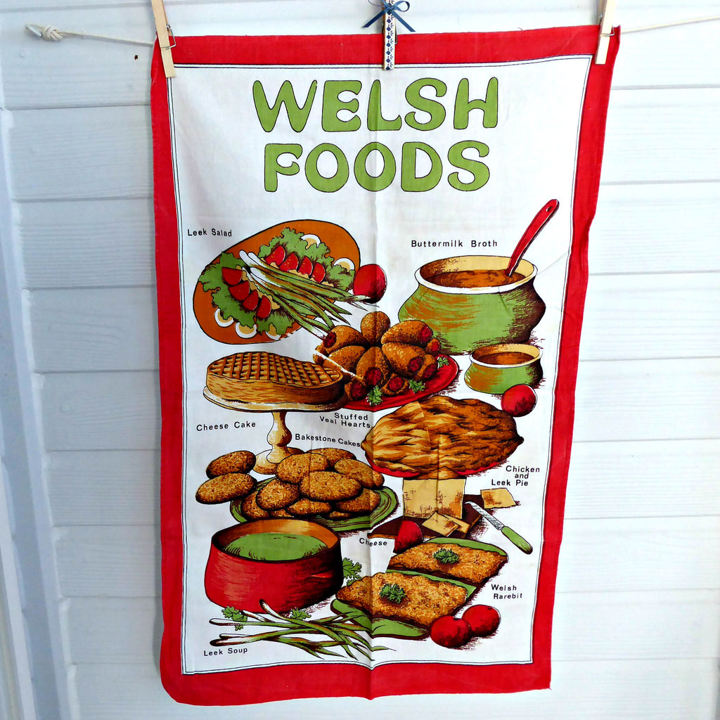 Tea Towel England Welsh Foods Wales Vintage 1970s Dish Towel Souvenir ...
