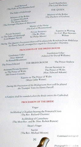 Royal Wedding Program Prince Charles And Lady Diana Lady Di Programme ...