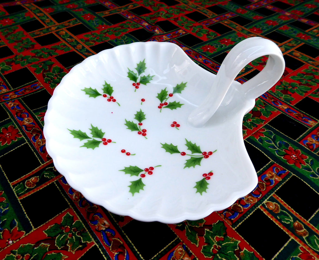 Christmas Dish With Handle Holly Design Porcelain Candy Lemon Dish 196 ...