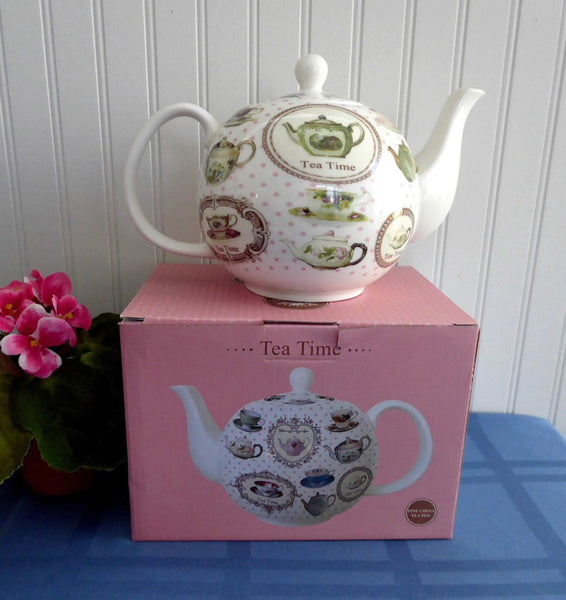 Hearts Teacups Tea Time Teapot Teacups Pink Polka Dots Large 40 Oz Box ...