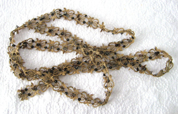 Beaded Tatted Lace Trim Antique Steel Cut Beads Tan Lace Dress Trim 18 ...