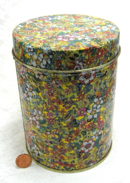 Floral Chintz Tea Caddy Tea Tin Cylinder Made In Italy 1980s Metallic ...