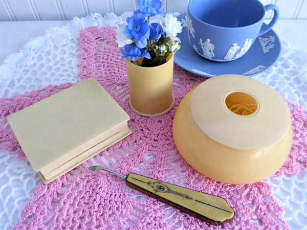 Celluloid Vanity Items Set Of 4 Jewelry Box Hair Receiver Nail Tool Ha ...