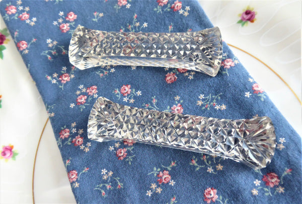 Czech Bohemia Lead Crystal Kniferest Pair Tapered Baton Faceted Waffle ...