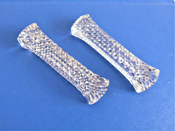 Czech Bohemia Lead Crystal Kniferest Pair Tapered Baton Faceted Waffle ...