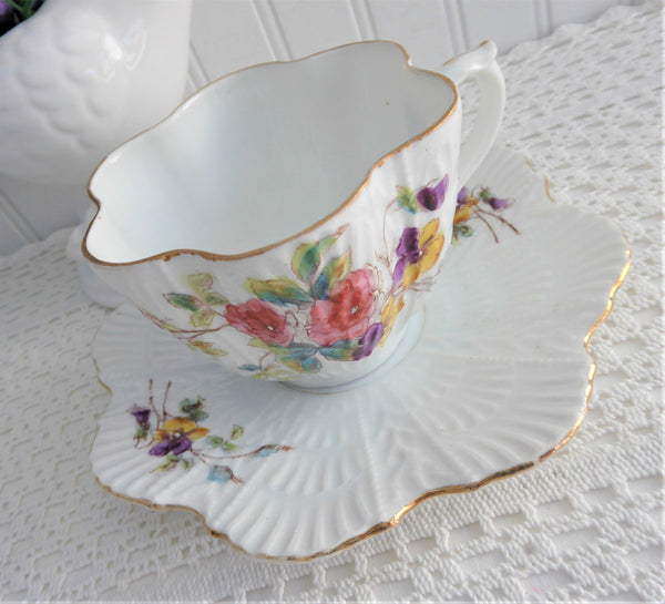 Antique Victorian Cup And Saucer Floral Bouquet 1880s Shell Shape Hand ...