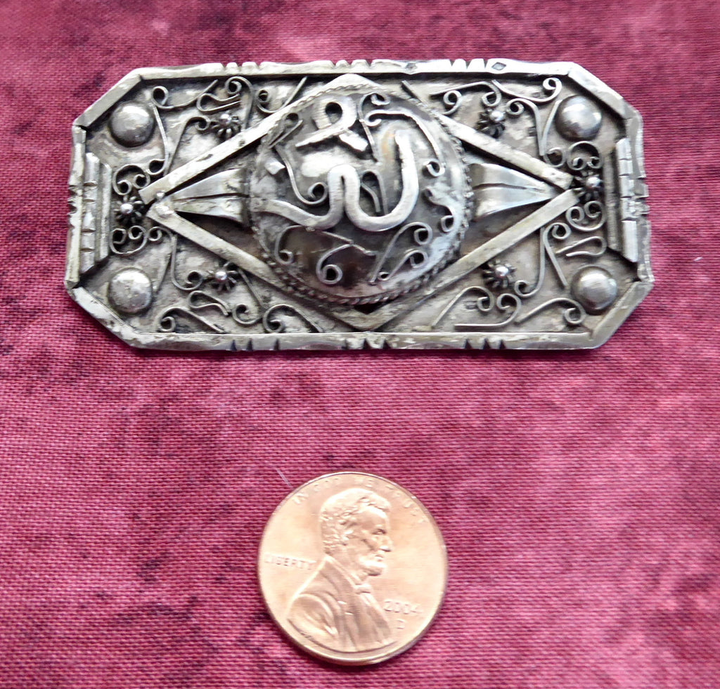 French Marks Silver Brooch Islamic Middle Eastern Rectangle Hand Made ...