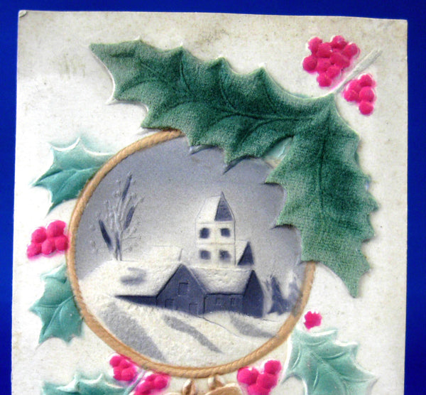Merry Christmas 1900 Postcard Heavy Felted Snow Scene Holly Germany Us ...