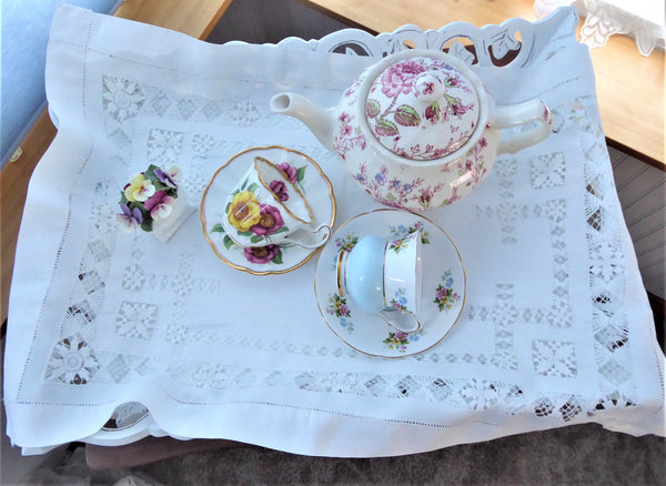Tray Cloth Linen England Drawn Thread Handmade Vintage 1890s Rectangul ...