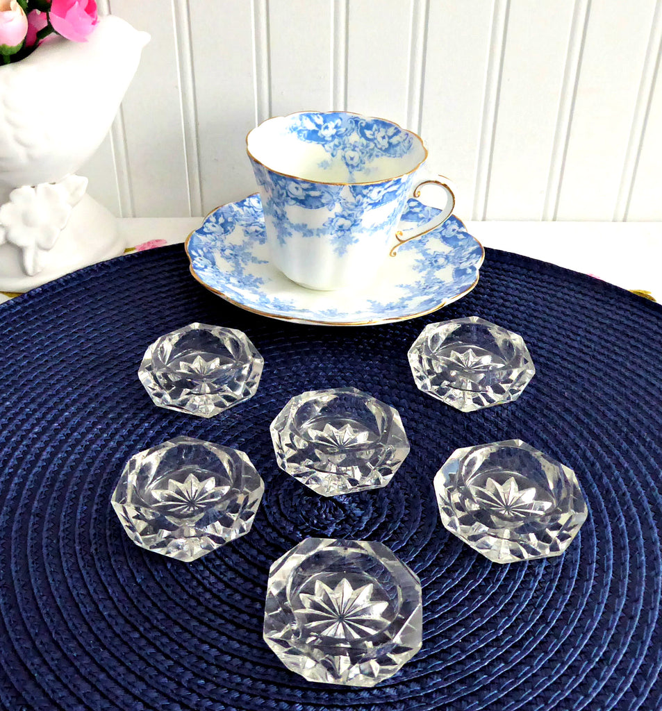 Salt Dips Set 6 Victorian 1890s Honeycomb Diamond Faceted Glass Open S ...