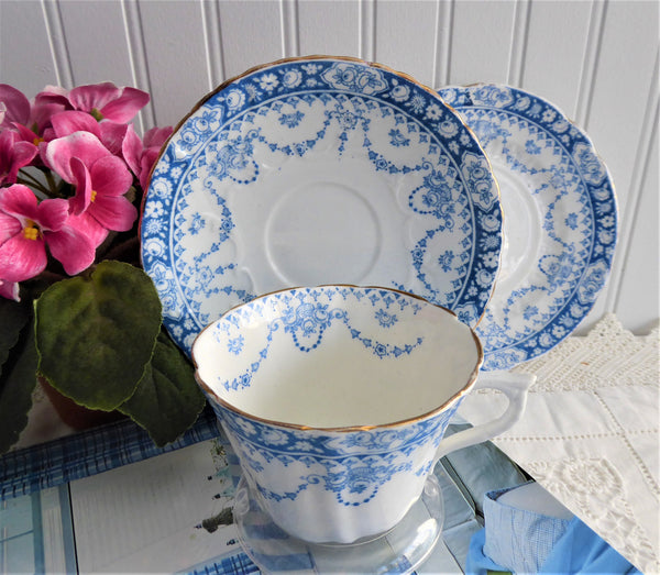 Edwardian Blue Transferware Cup And Saucer Plate 1904 Teacup Trio Swag ...