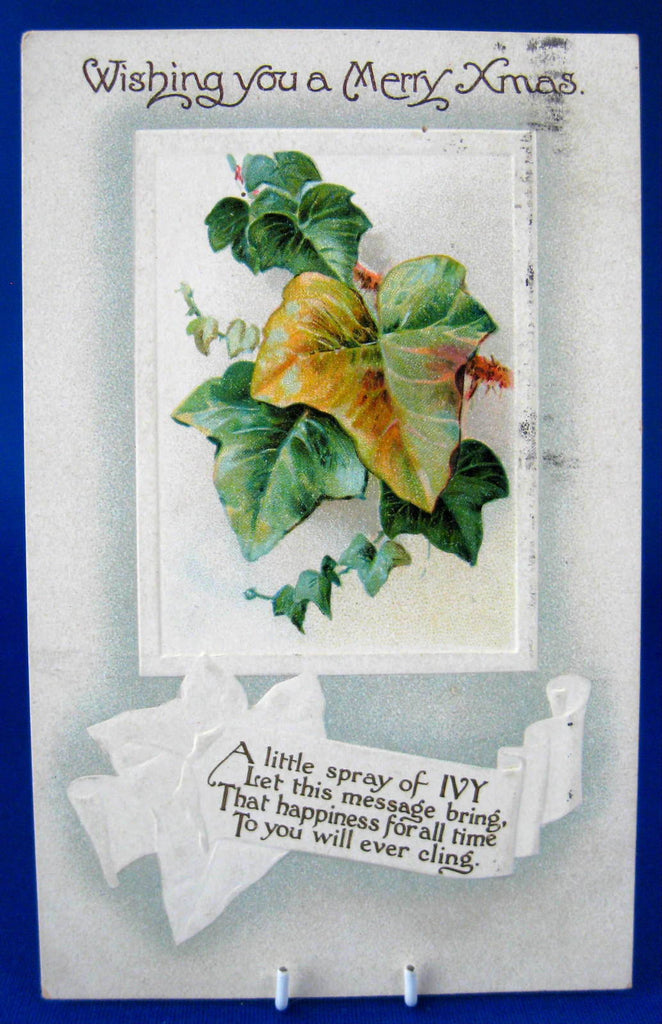 Embossed Christmas Postcard 1910 Wishing You A Merry Xmas Ivy Poem – Antiques And Teacups