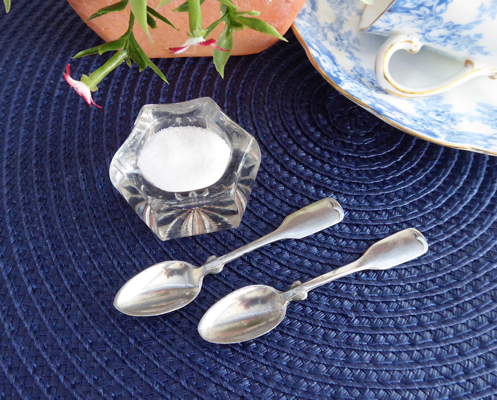 Antique Edwardian Silver Master Salt Spoons Pair Tipped 1900-1910s Sil ...
