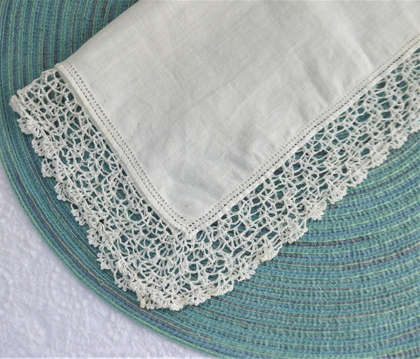 White Irish Linen Handkerchief 1920s Hand Made Thread Lace Trim Hanky ...