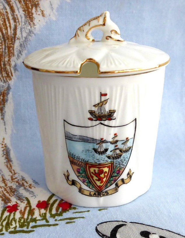 Shelley Dainty Crested Largs Scotland Jam Jar And Lid 1930s Mustard Po ...