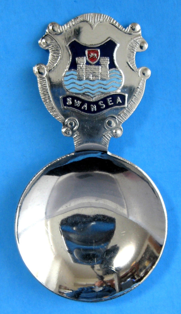 Tea Caddy Spoon Swansea Wales Tea Scoop 1940s Souvenir Enamel Finial ...