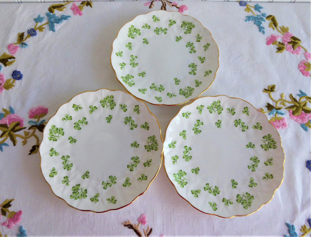 Aynsley Shamrock Set 3 Plates Green Irish Shamrocks 1950s Bread Desser ...