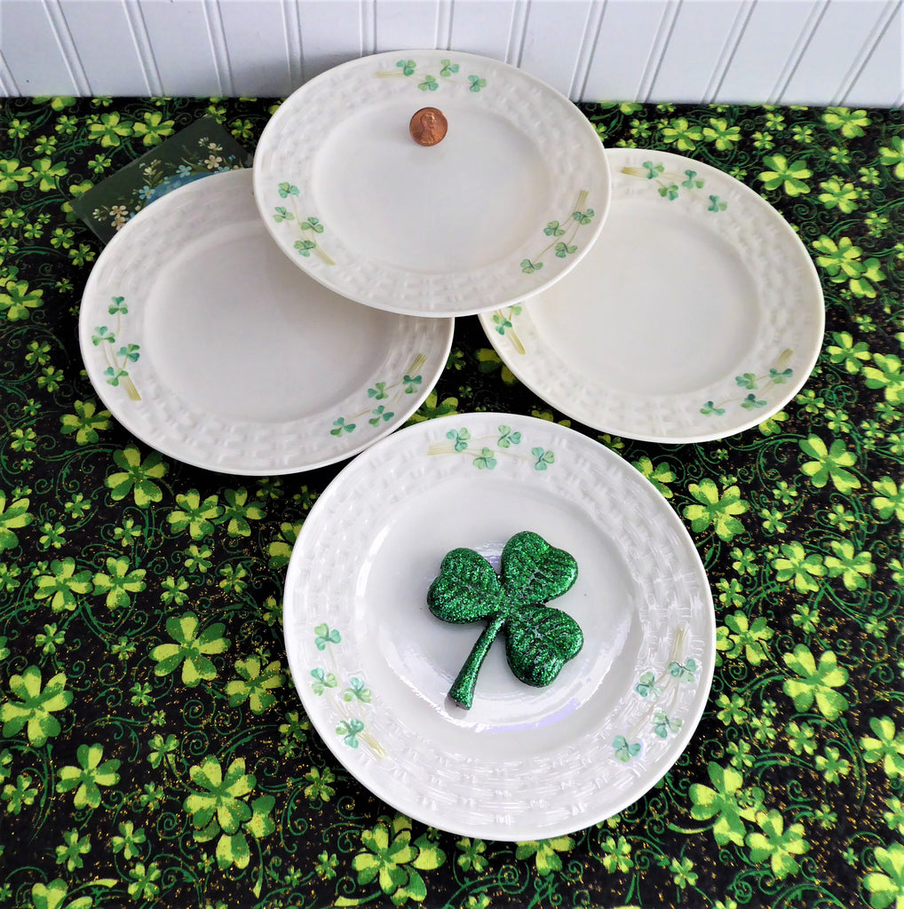 Shamrock Irish Belleek Plates 4 Side Plates Basket Weave 1950s 4th Gre ...