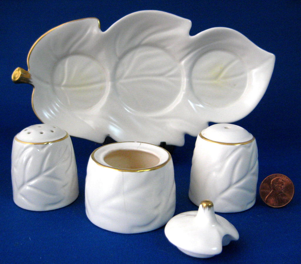 Carlton Ware Cruet Set Leaf Shape 5 Piece Condiment Set Slight Damage ...