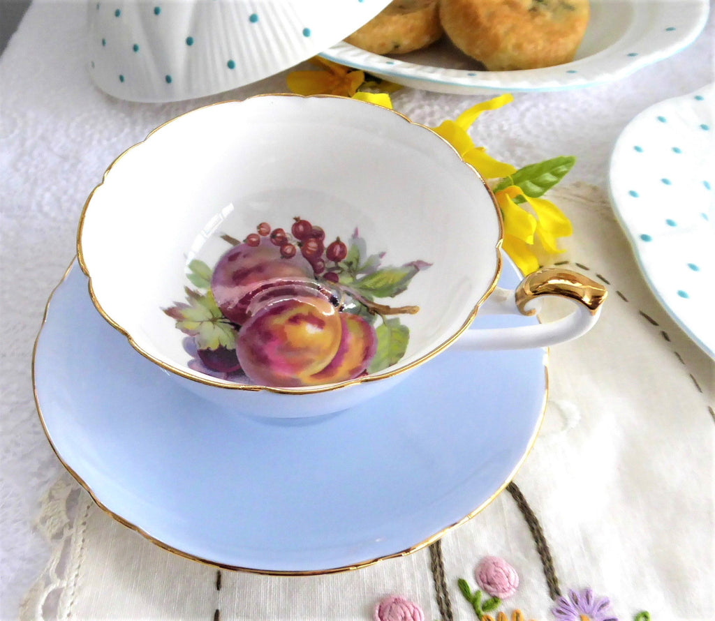 Shelley Fruit Center Blue Cup and Saucer Boston Shape Gold Trim 1960s ...