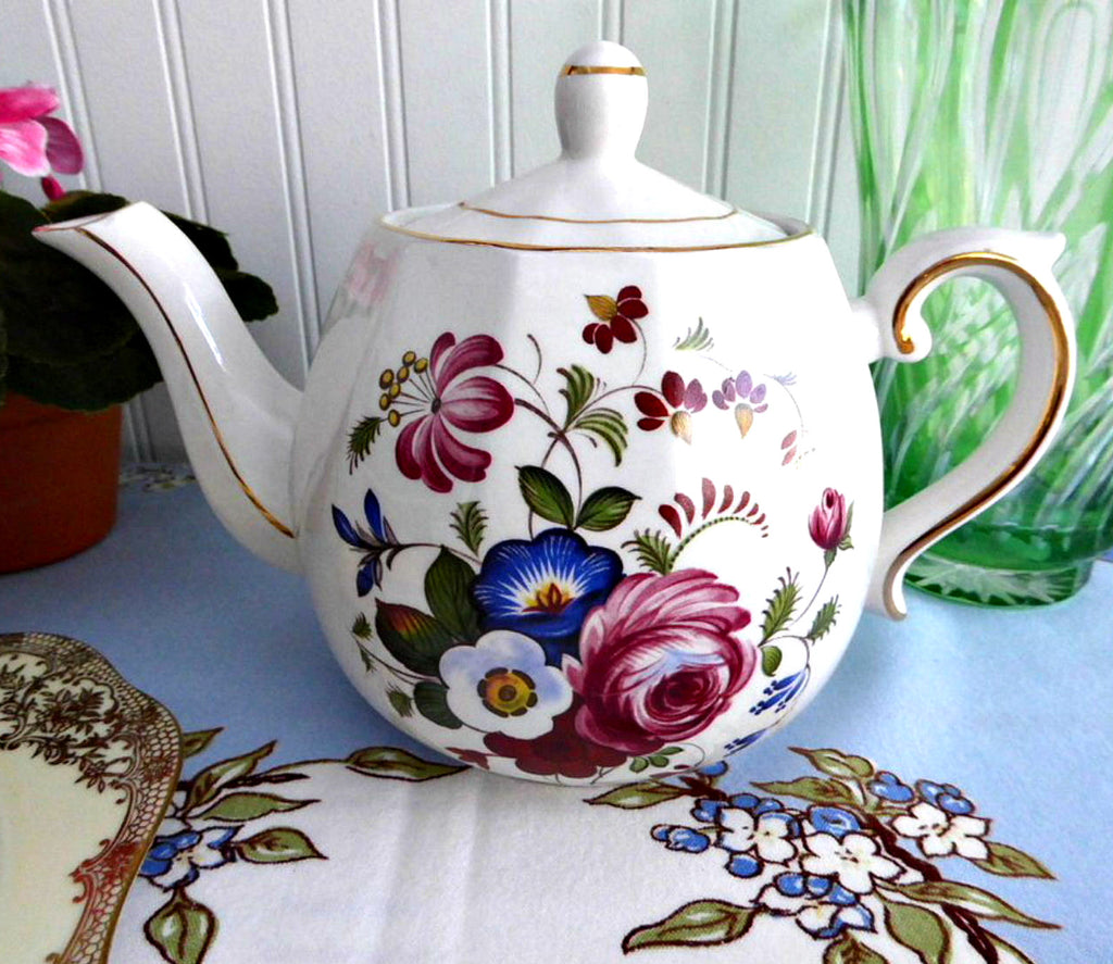Vintage Ellgreave Floral English Tea Pot Teapot Ironstone 1950s Woods ...