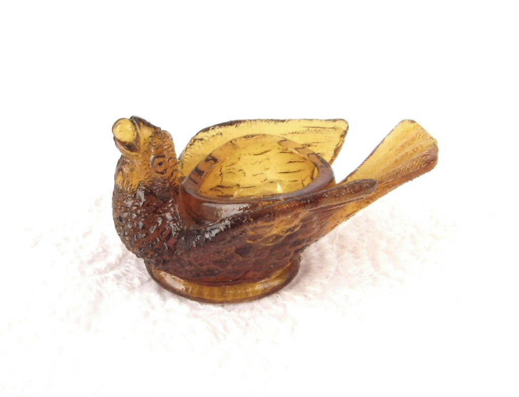 Open Salt Amber Glass Bird And Berry Figural Salt Cellar Degebhart 196 ...