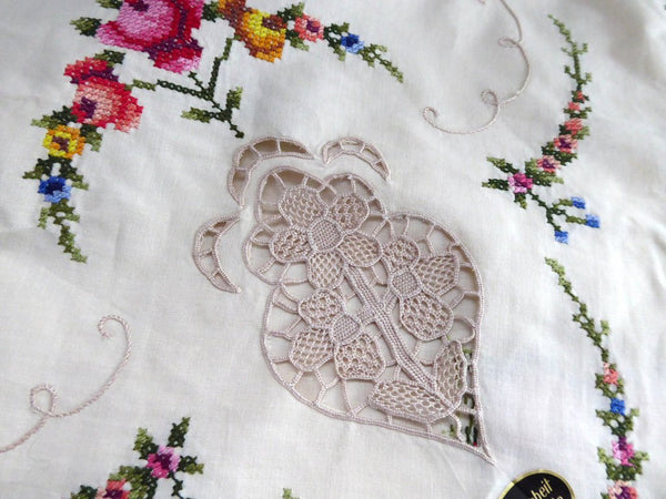Swiss Embroidered Tablecloth 1960s Tea Cloth Bridge Cloth With Tags Un ...
