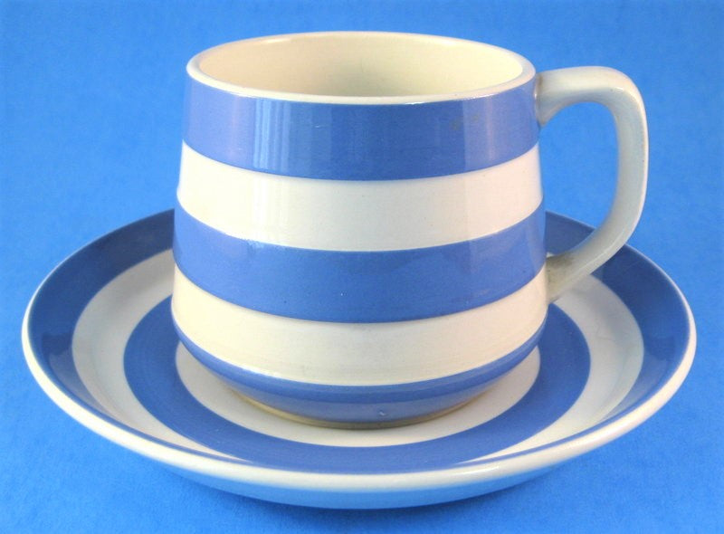 Cup And Saucer Cornishware T G Green Blue and White Stripes 1960s Judi ...