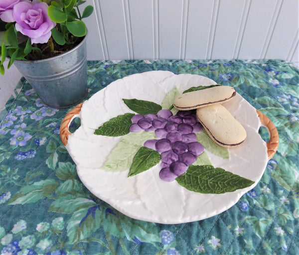 Embossed Ceramic Cake Plate Platter Serving 1960s Purple Grapes Raised ...