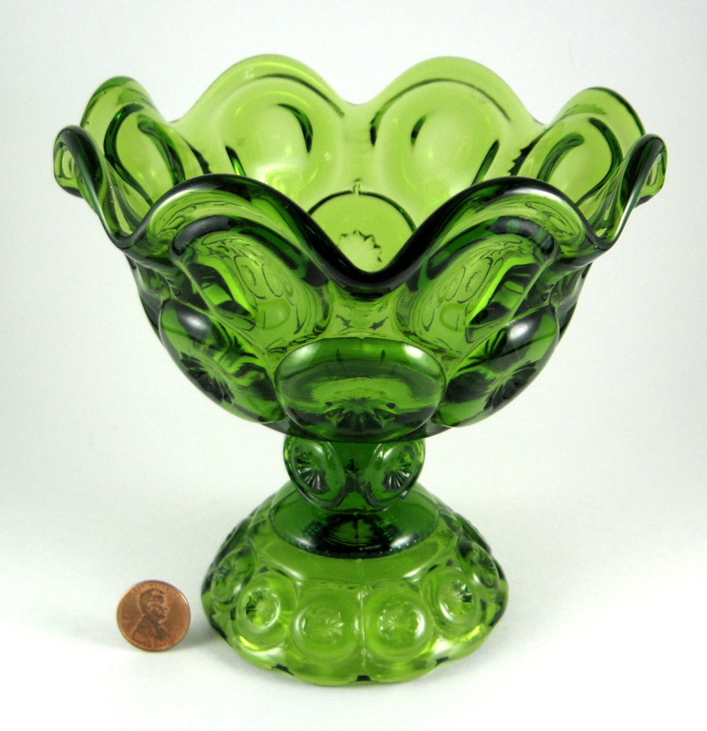 Vintage Green Moon And Stars Compote L E Smith 1960s Crimped Scalloped ...
