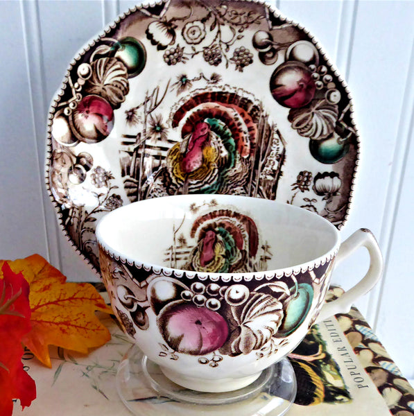His Majesty Turkey Cup And Saucer Johnson Brothers 1960s Fruit Nuts Ma ...