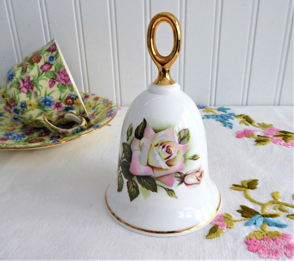 Pink Pascali Rose Hostess Bell England 1970s Bone China 22kt Gold Danb ...