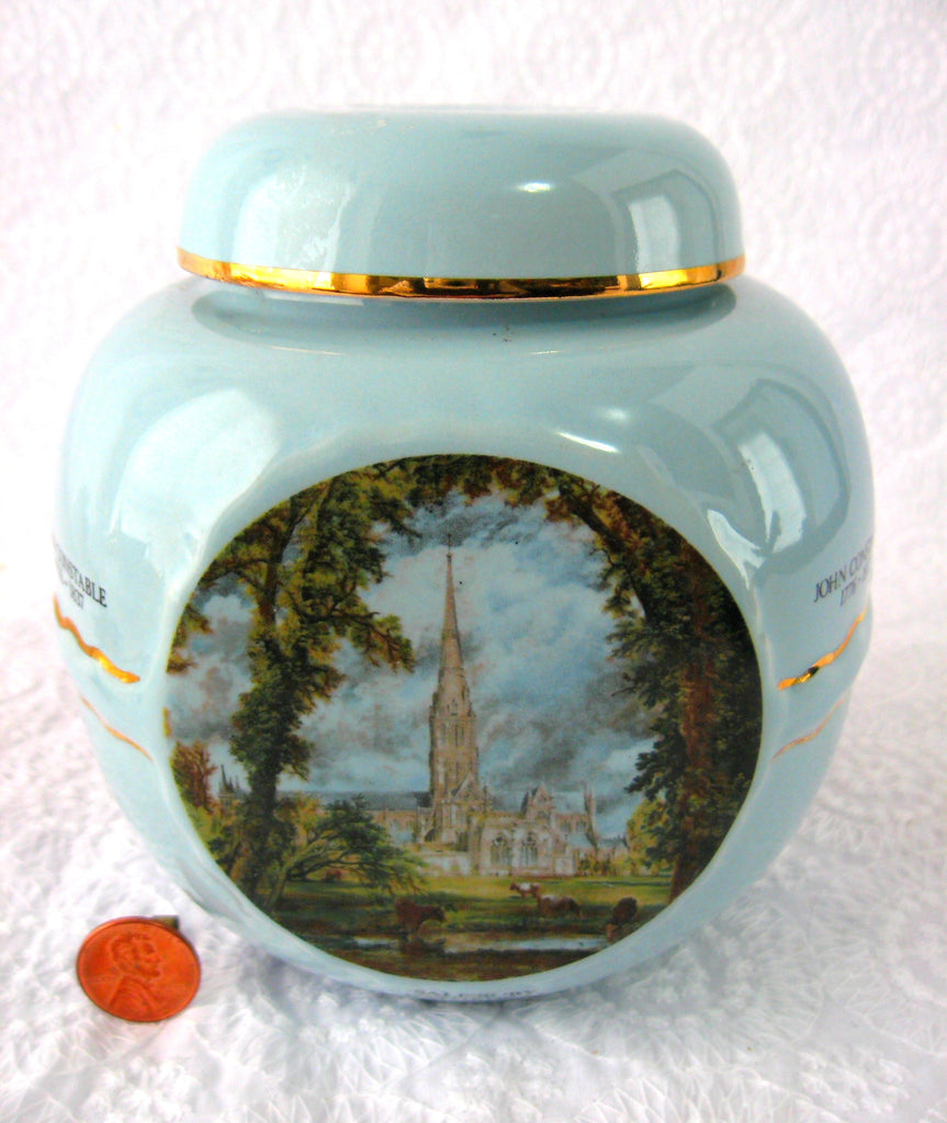 Blue Tea Caddy Canister Twinings Constable Paintings Ceramic 1970s ...