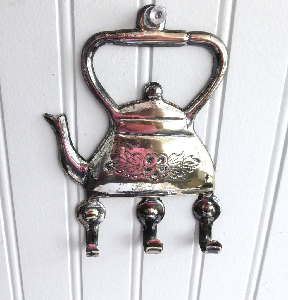 English Silver Plate Tea Kettle Wall Hooks Potholder Hook Plaque Tea D ...