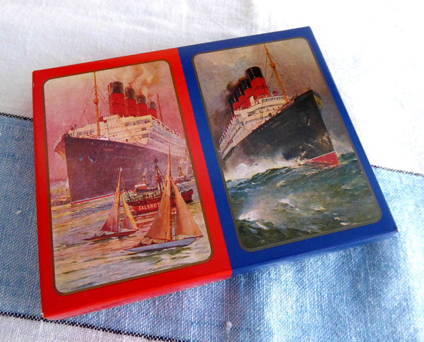 Double Deck Cunard Playing Cards Cellophane Sealed Ship Paintings Plas ...