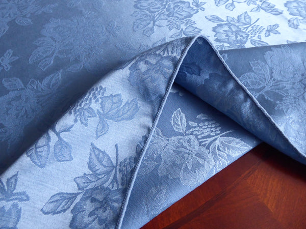 Blue Floral Damask Tablecloth 70 By 52 Silky Dinner Party Transferware ...