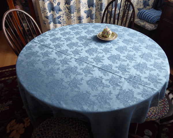Blue Floral Damask Tablecloth 70 By 52 Silky Dinner Party Transferware ...