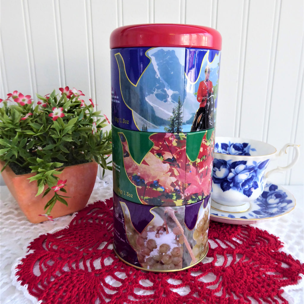 Stacking Tea Tin 3 Part Tea Storage Empty Canadian Teas Maple Leaf Tea ...