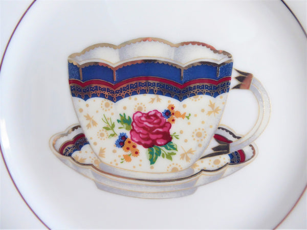 Pretty Teacup Center Salad Buffet Plate Platinum Embossed Border Teacu ...